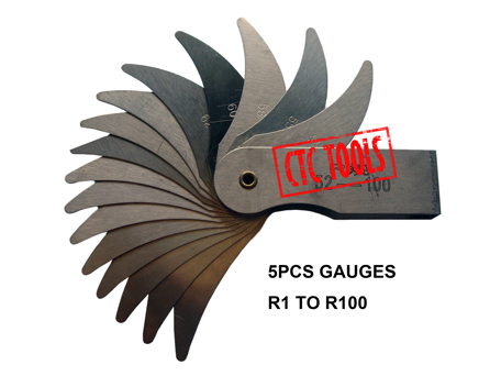 5PCS INSIDE/OUTSIDE RADIUS GAUGES - METRIC R1 TO R100 #P03 | CTC Tools